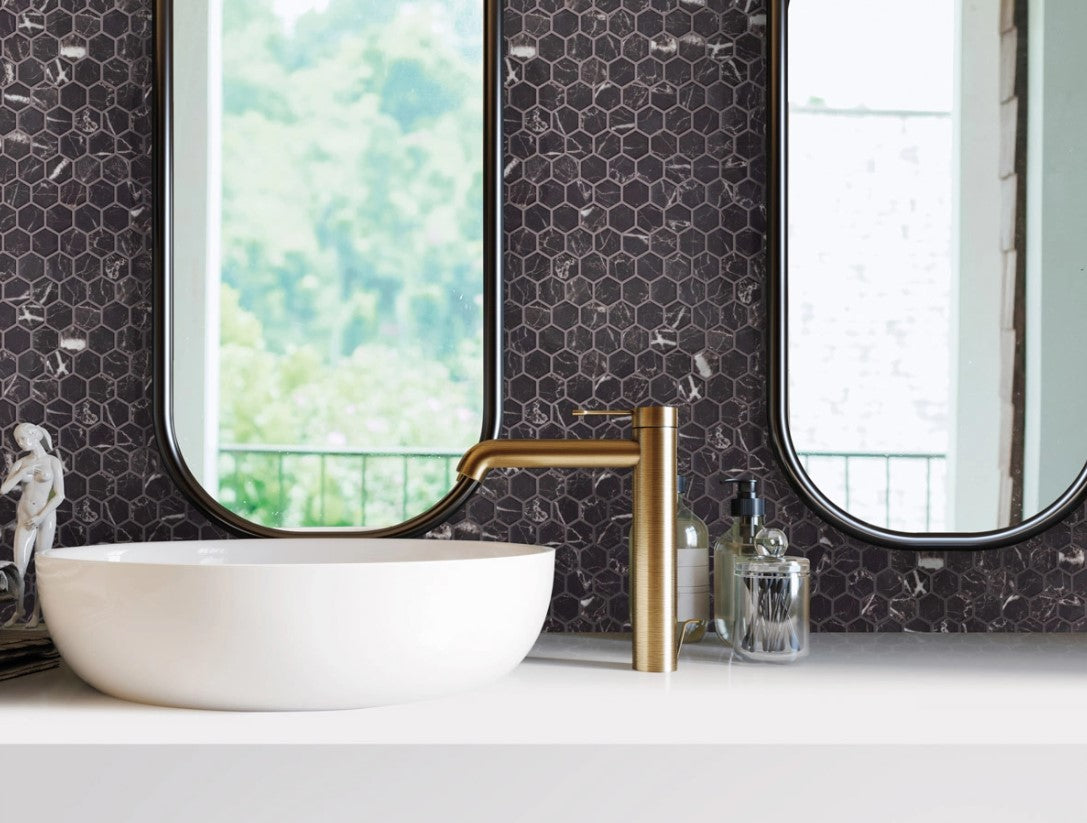 Onix Mosaico Matte Marquina Recycled 1" Hexagon Tile – Elegance – Tile ...