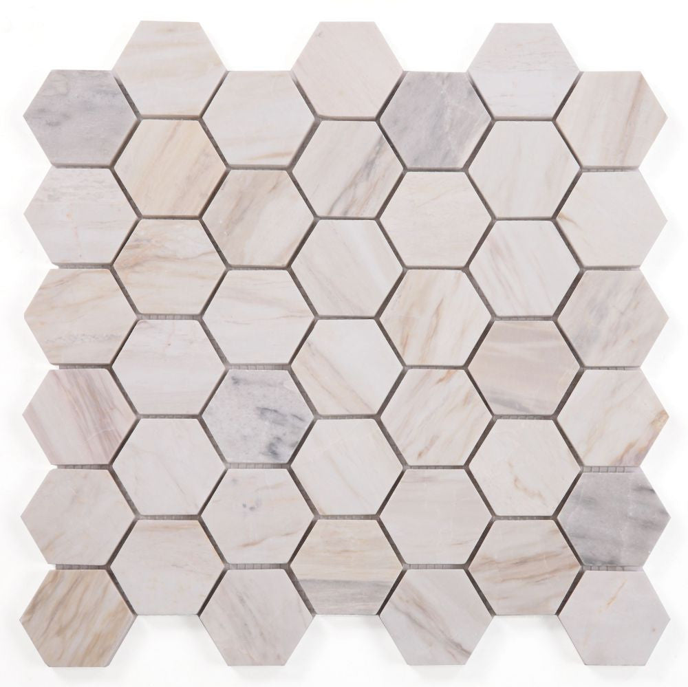 UT-3730 Eurasian Marble Honed 2x2 Hexagon Mosaic Tile | Cream Marble ...