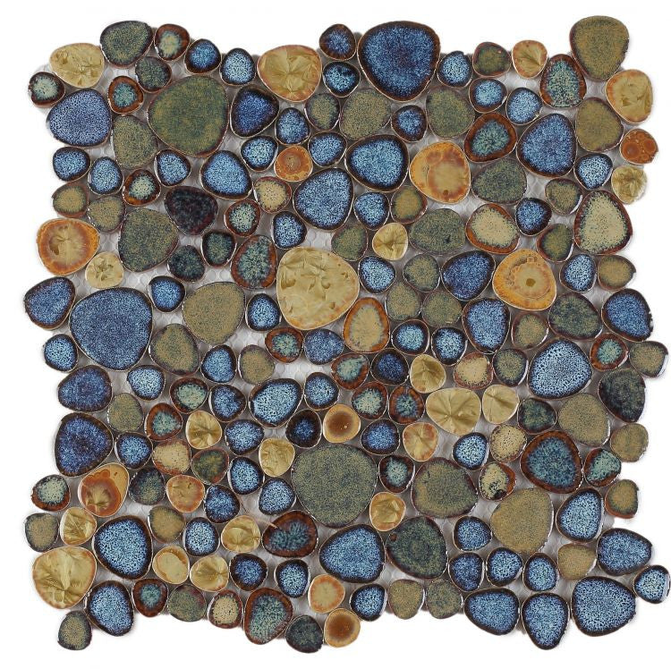 Olive UT-433 Pebble Porcelain Mosaic | Handmade, Pool Rated Tile