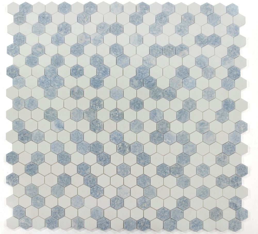 Ocean Blue and White Hexagon Marble Mosaic Tile | UTO-1081 – Tile Choices