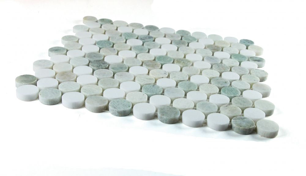 UT-3934 Green Honed Penny Round Marble Mosaic Tile | Tile Choices