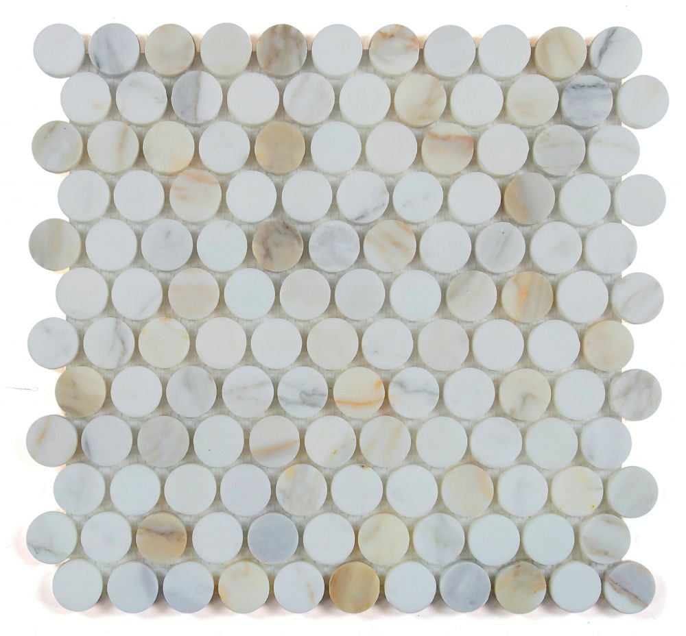 UT-4117 Calacatta Honed Penny Round Marble Mosaic | Tile Choices