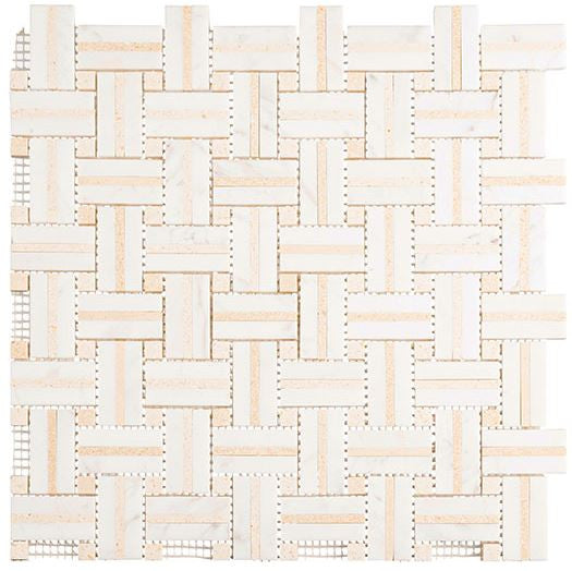UTW-473 Calico Devine Marble Mosaic Tile | White & Crema Marfil Insert ...