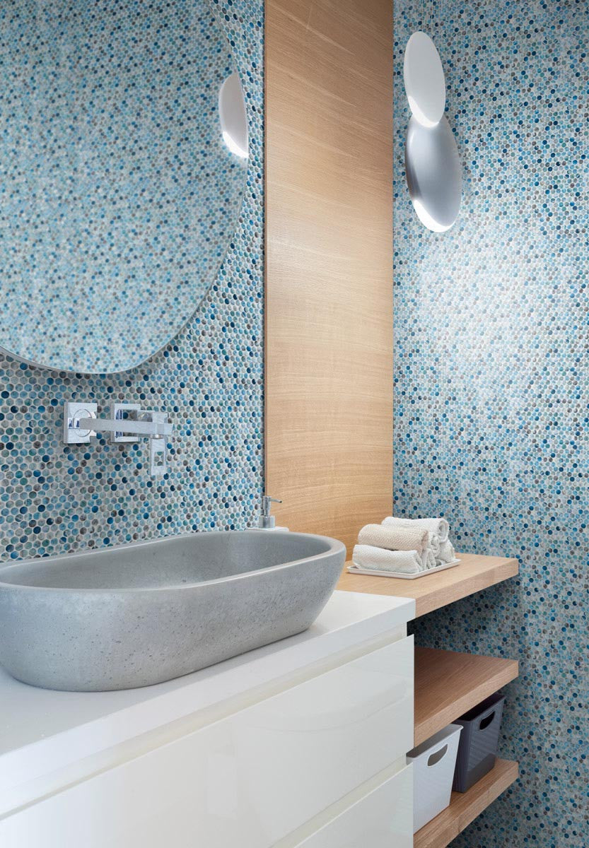 Onix Mosaico Kara Blue 3/4" Penny Round Recycled Glass Tile | HP1PRKB ...